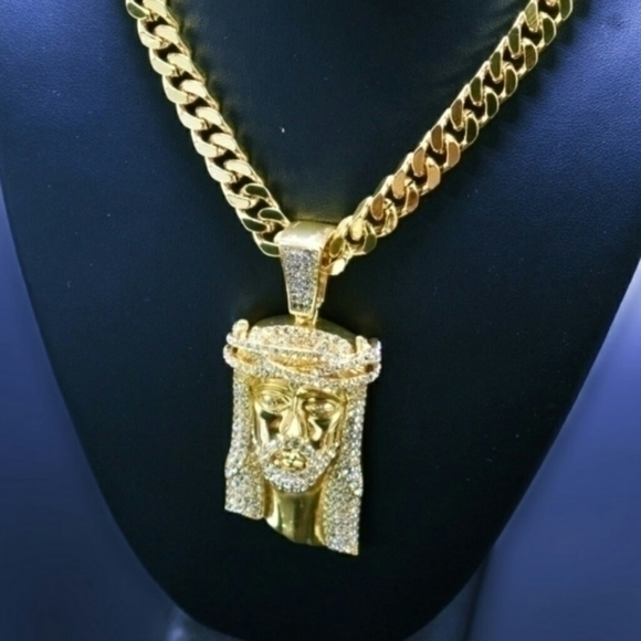 Accessories | 14k Gold Plated Iced Out A Jesus Chain | Poshmark